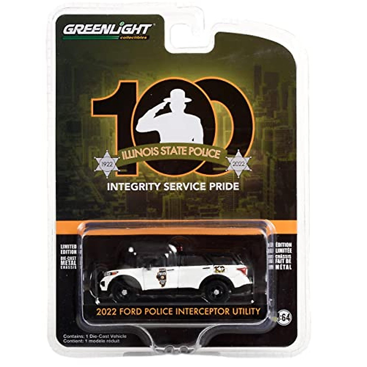 Greenlight 28100-F Anniversary Collection Series 14 - 2022 Police Interceptor Utility - Illinois State Police 100th Anniversary 1:64 Scale Diecast