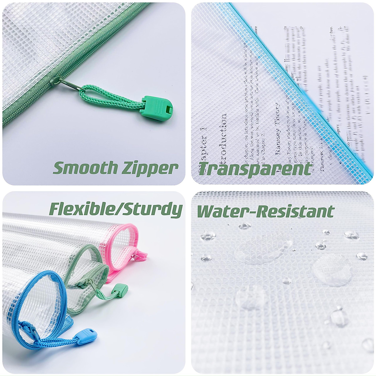 Oaimyy-5 * 7inchs-16 Pcs-Plastic Mesh Zipper Pouch Document Folders Bag Zip File Bags for Office Supplies,Home,Travel Storages,Puzzle Board Games Storage-Multicolor