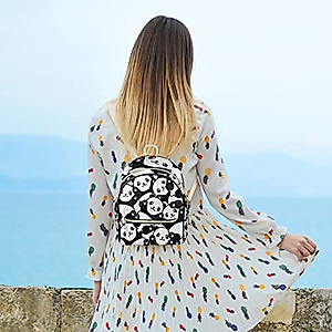 Cute Panda Animal Backpack Purse for Women, Panda Print Pattern PU Leather Small Mini Backpack Casual Daypack Shoulder Bookbag for Teens Girls Kids