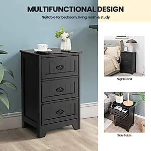 Giantex Nightstand with 3 Drawers, Bedside Table with Exquisite Metal Handles, Accent Table Sofa Side Table with Anti-toppling Device for Bedroom, Study, White