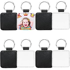 Arokimi Sublimation Keychains Blank,PU Leather Heat Transfer Keychain Keyring,8 Pcs,square