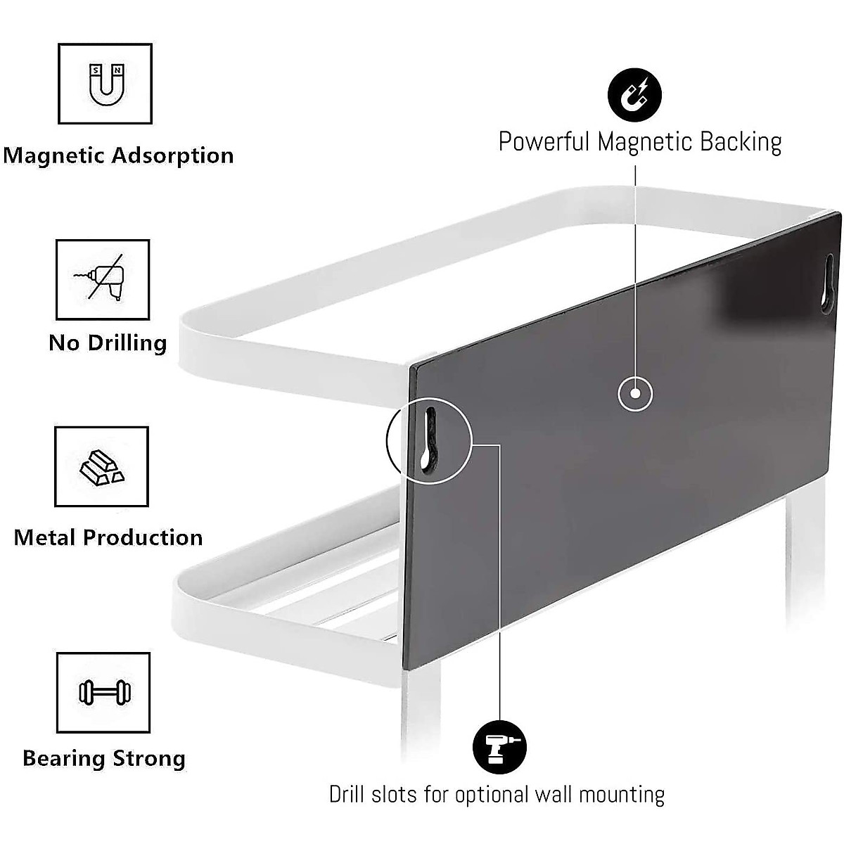 Aiyomt Magnetic Spice Rack For Refrigerator, Magnetic Paper Towel Holder Magnetic Fridge Organizer Magnetic Shelf Spice Rack Organizer Kitchen Organization Kitchen Storage Middle White