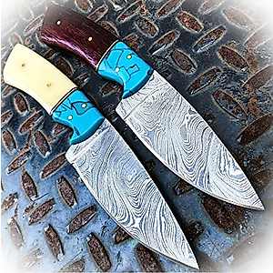 New 2PC 8" Drop Point Skinner Fixed Blade Damascus Steel Survival Hunting Knife Set Camping Outdoor Pro Tactical Elite Knife BLDA-1175