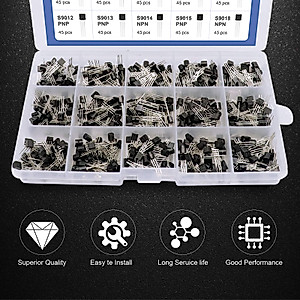LARSEBEI 600-Piece 15 Values Transistors Assortment Kit Box Including 2N2222-S9018 NPN PNP Power General Purpose Transistors