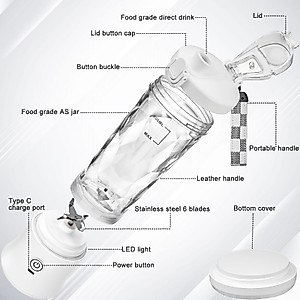 20 oz Personal Portable Blender, BPA Free USB C Rechargeable Blender with Travel Lid