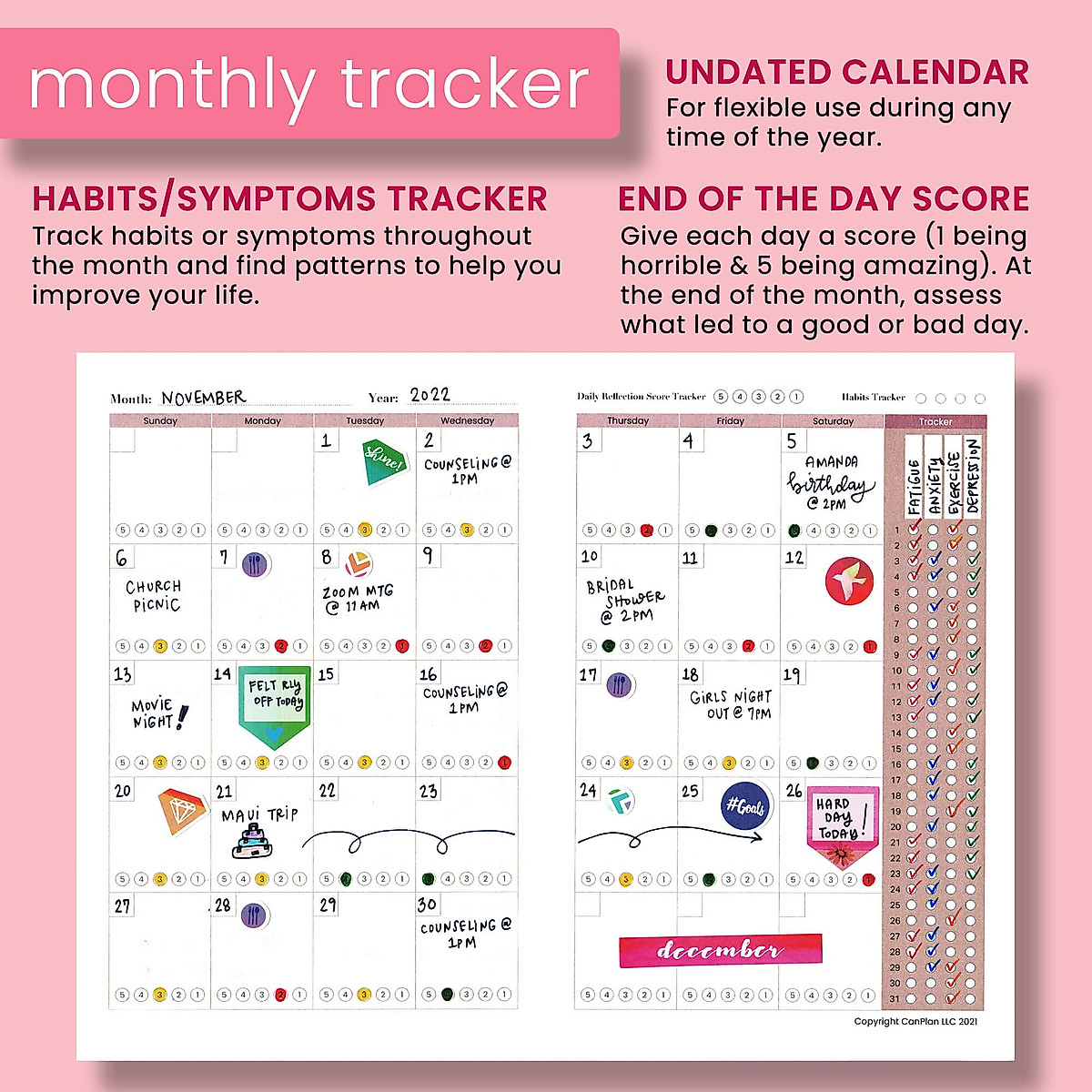 CanPlan Mental Health Planner - Self Care Gift for Women, Mental Health Journal, Book, Anxiety, Depression, ADHD Planner and Tracker, Self Love Self Care Journal, Wellness Planner, Pink