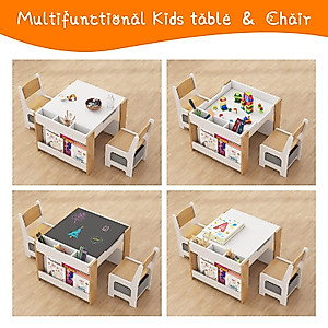 Kids Table and Chair Set, 4 in 1 Wooden Activity Table & 2 Chairs with Storage Drawer Detachable Tabletop for Toddlers Kids Drawing, Reading, Crafts, Art,Homework, Nursery, Playroom