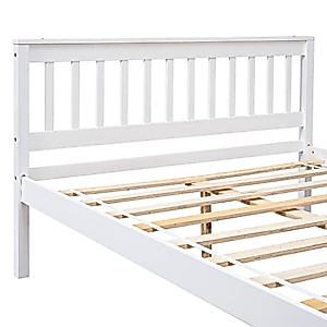 Anwick Twin Bed Frame Wood Slats Platform Twin Size Bed Frame with Headboard, No Box Spring Required Single Platform Bed Frame for Girls Boys (White)