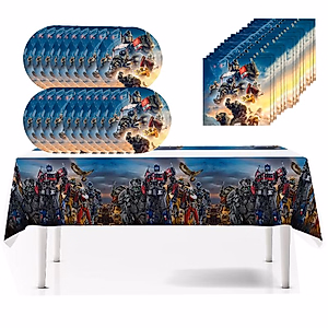 41 pcs Robot-Themed Party Supplies, 20 Plates, 20 Napkins and 1 Tablecloth for Robot Birthday Party Decorations for Boys and Girls