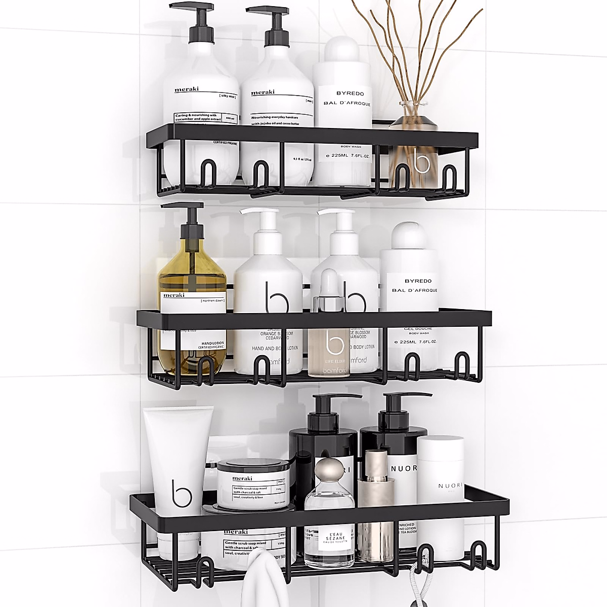 Liuoud Shower Caddy 3 Pack, Shower Organizer Shelves Rack storage For Inside Shower Black Self Adhesive Rustproof stainless steel shower Shample holder For Bathroom Wall organizing