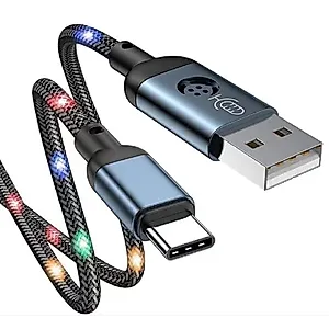 USB C Cable,Fast Charging USB A to C Cable with Data sync, Voice Control LED Light Up Phone Charger Cord for Samsung Galaxy S8/S9/S10/S20/S21, LG, Google Pixel, Oneplus, Moto and More.