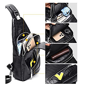 Mens Leather Sling Bag Chest Shoulder Bag,Waterproof Crossbody Chest Bag,Sling Backpack With Usb Charging Port One Shoulder Bag