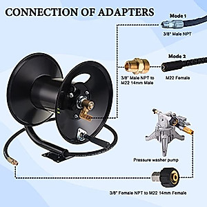 M MINGLE High Pressure Washer Hose Reel 150ft, Heavy Duty Steel Hose Reel, Manual Crank Power Washer Hose Reel with 3/8" Pressure Wash Whip Hose, Swivel Arm and Mounting Bracket, 4000 PSI