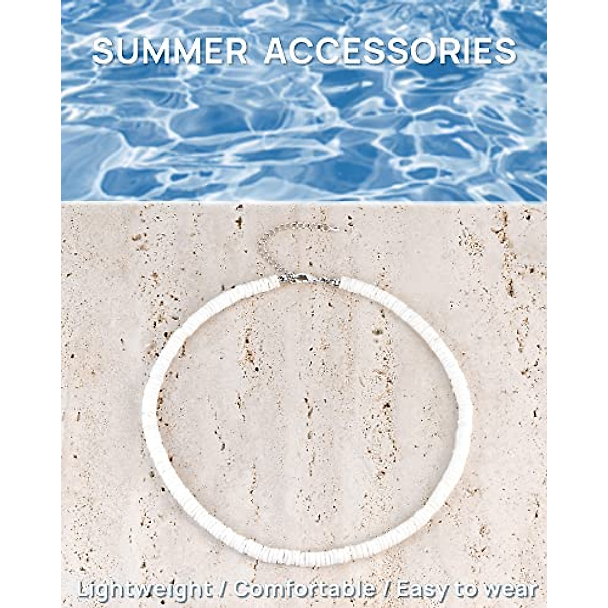 Wowshow Shell Necklace, Puka Shell Necklace for Men Women Seashell Choker Necklace Smooth Shell Chip Summer Necklace 14 Inches