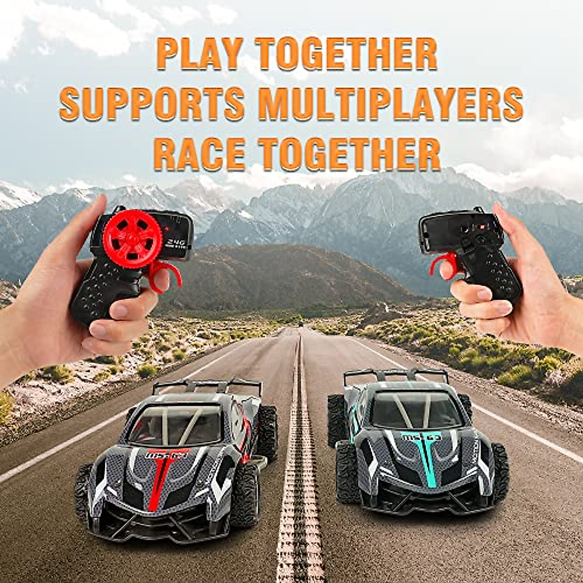 VATOS 2 Pack Remote Control Car for Boys and Girls, 2.4 Ghz High Speed 18km/H Rc Racing Car with Colorful Led Lights, 1/24 Scale Hobby Rc Cars Toys, Birthday Presents for Kids Age 3 4 5 6 7 8-12 Yr