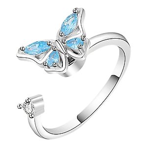 Spinner Rings for Women, Stainless Steel Adjustable Butterfly Ring Antistress Rotation Anxiety Rings Fidget Rings Band, Stainless Steel,Green