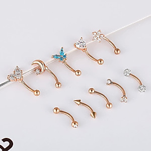 EVISPOL 10Pcs 16G Rook Piercing Jewelry for Women Men, Eyebrow Rings Curved Barbell 316L Stainless Steel Belly Lip Rings CZ Daith Cartilage Earrings Tragus Helix Piercing Jewelry-6MM-Black
