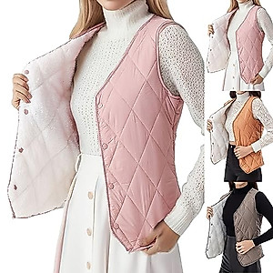 Aniywn Women's Outwear Vest - Stand Collar Lightweight Zip Quilted Vest for Women Zip Up Front Trendy Fall Waist (Pink, XXXL)