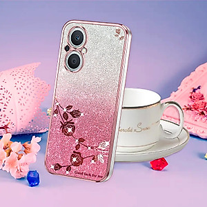 Yarxiawin for Oneplus Nord N20 5g Case Clear Glitter Glossy, Aesthetic Oneplus Nord N20 5g Phone Case Silicone Soft Flower Shockproof Oppo Reno 8 Lite 5g Cover Purple Slim (Pink)