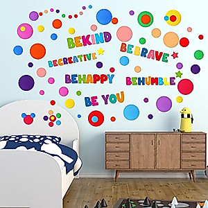 332 Pieces Polka Dots Wall Sticker Rainbow Colorful Inspirational Circle Wall Decal Motivational Phrases Sticker Letter Sticker Be Thankful, Be Brave Decal for Classroom Nursery Playroom School