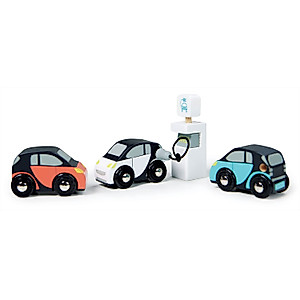 Tender Leaf Toys - Smart Car Set - 3 Pretend Electric Wooden Smart Cars with Charging Unit - Open-Ended Play Toy, Explore Role-Play and Imagination, for Boys and Girls Age 18m+