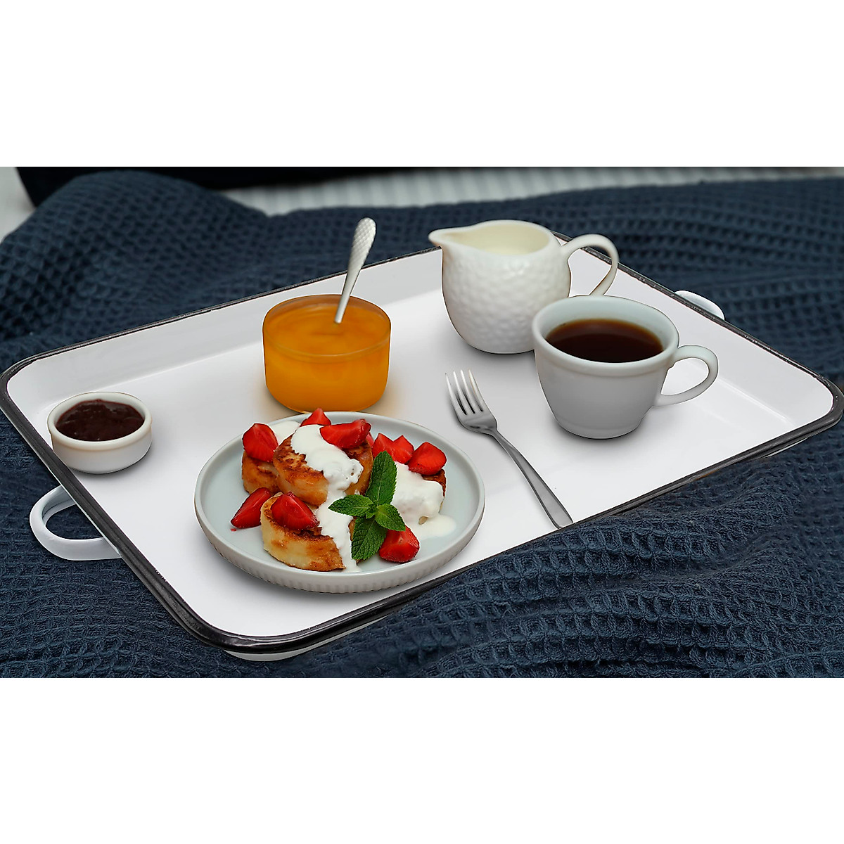 Eternal Living 17” White Enamel Serving Tray with Handles and Baking Cookie Sheet, White