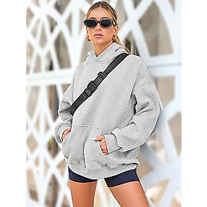 Trendy Queen Womens Pullover Sweatshirts Cute Oversized Y2k Fall Airport Outfits 2023 Hoodies Fleece Long Sleeve Shirts Loose Casual Pullover Fashion Grey