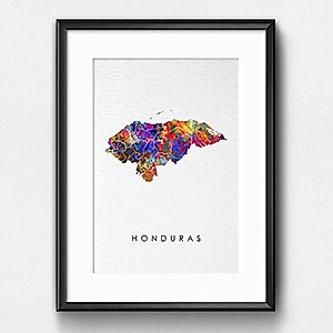 Dignovel Studios 8X10 Unframed Honduras Watercolor Art Print Map Motherland Country Caribbean Sea Central America illustrations Art Print Wall Wedding Poster Housewarming Wall Décor DN746