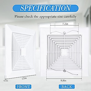 Baquler Exhaust Bathroom Fan Cover Bathroom Ceiling Fan Grille with Springs Plastic Replacement Vent Cover Wall Mount for Square Ceiling for Ventilation Fan (1, 12 x 12'')