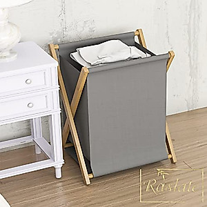 Bamboo Laundry Hamper Portable Folding Laundry Basket Organizer Collapsible Dirty Clothes Hamper with Grey Bag Lightweight for Easy Transportation