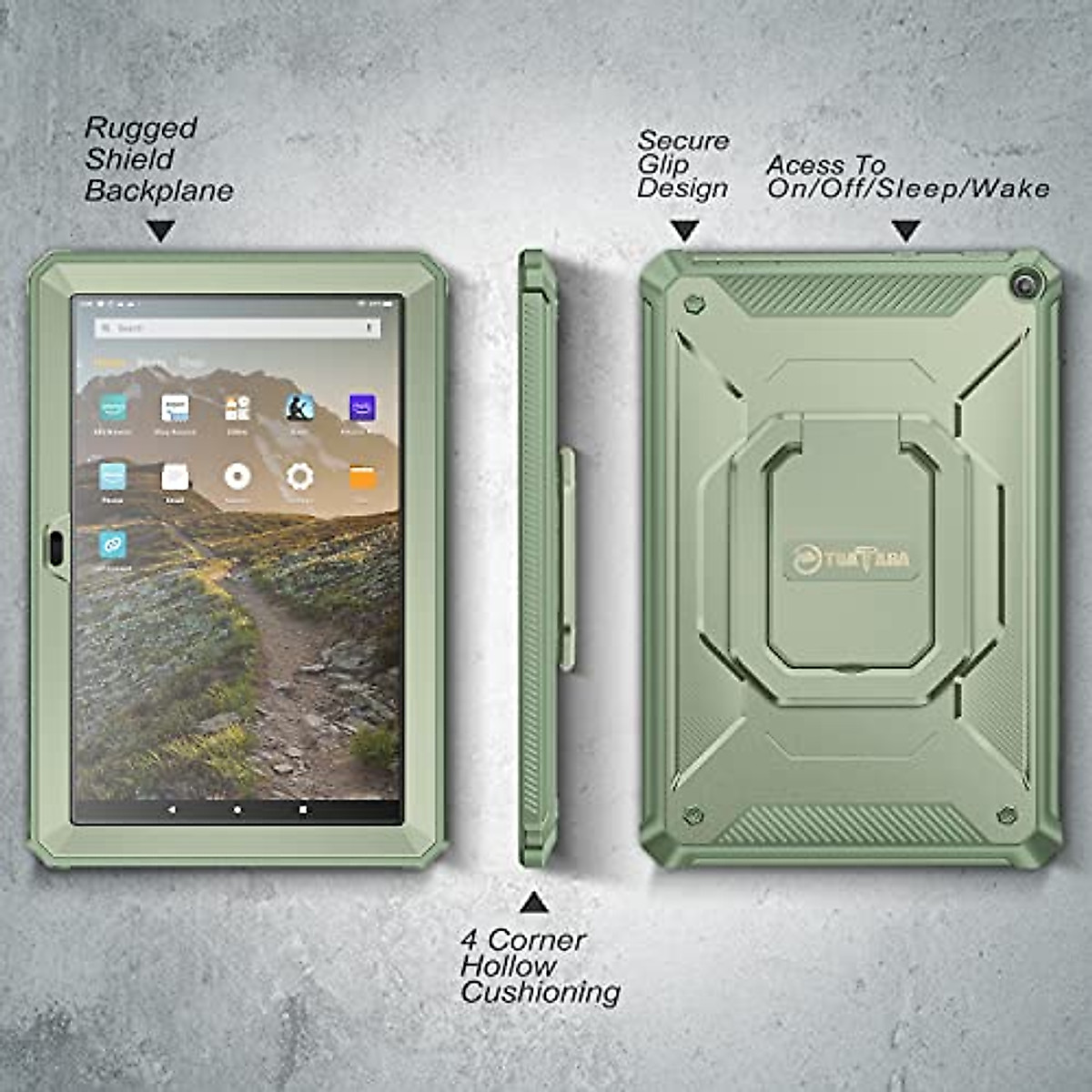 Fintie Case for Amazon Fire HD 10 & Fire HD 10 Plus (11th Generation, 2021 Release) - [Tuatara Rotating] Multi-Functional Grip Carry Stand Cover w/Built-in Screen Protector, Sage Green