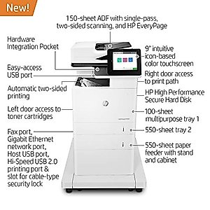 HP LaserJet Enterprise MFP M635fht Monochrome All-in-One Printer with built-in Ethernet, 2-sided printing, extra paper tray & wheeled stand (7PS98A)