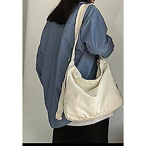 GAI Unisex Hippie Bag Hobo Crossbody Bags For Women Large Canvas Boho Shoulder Bag Shopping Bag (One Size,White)