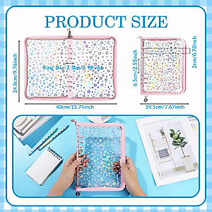 NEWEST A5 Budget Binder Cover with Zipper for Cash Budget System, Glitter Stars A5 6 Ring Binder Planner, Clear PVC Refillable Notebook Shell for Journal Albums Diary School Office Supplies, Purple