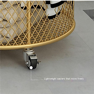 YDKJWB Metal Laundry Basket with Wheels, Round Mesh Dirty Clothes Hamper, Gold/Black/White Laundry Hamper, Storage Basket for Bathroom, Laundry Room, Living Room, Bedroom (Color : Gold)