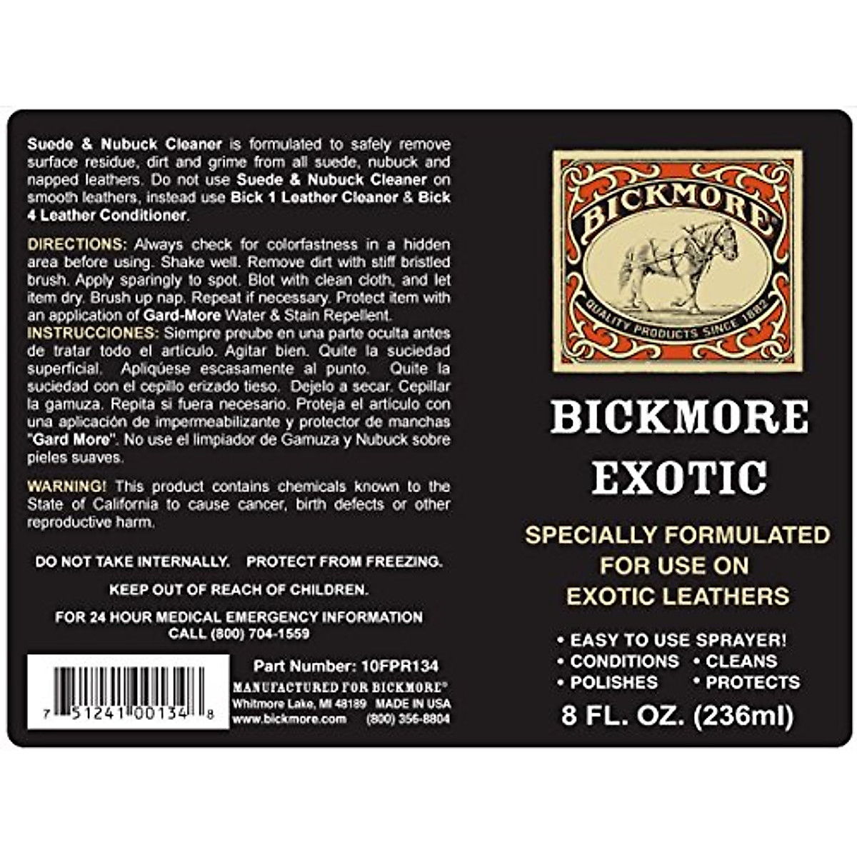 Bickmore Exotic 8oz - Specially Formulated Leather Spray Used to Clean Condition Polish and Protect Exotic Leathers & Reptile Skins