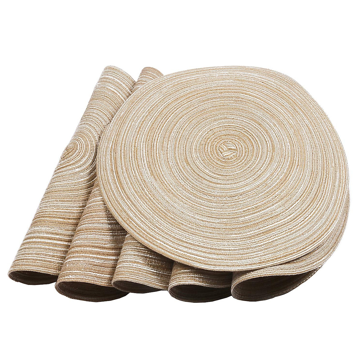 SHACOS Round Braided Placemats Set of 4 Round Table Mats for Dining Tables 15 inch Washable (Beige, 4)