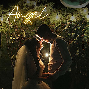 Angel Neon Sign Warm White, Large 23.6x10.6 inches Letter Angel Neon Light USB Powered Light Up Sign for Home, Bedroom Wall Deco, Birthday Wedding Engagement Party Decor, Graduation, Baby Shower Gifts