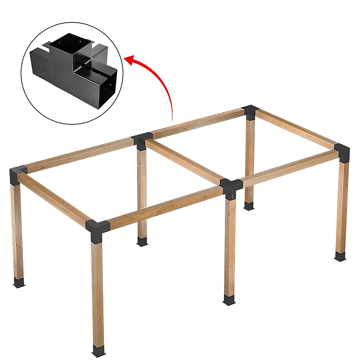 FMhotu 4-Way Pergola Brackets 6x6, 2 Set Woodwork DIY Pergola Brackets Kit, Outdoor Elevated Wood Stand Kit with Powder-Coated Steel, Post Base Brackets| Modular Pergola Kit for 6x6 Wood Post