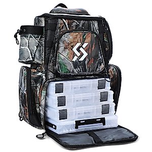 Sougayilang Fishing Tackle Backpack Waterproof Tackle Bag Storage with 4 Trays Tackle Box and Protective Rain Cover for Camping Hiking - Camouflage