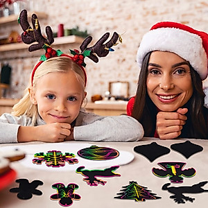 48 Pcs Christmas Scratch Art for Kids, Snowman Elk Rainbow Scratch Paper Angel Bell Christmas Crafts for Kids Christmas Party Favors Supplies Gifts DIY Decoration
