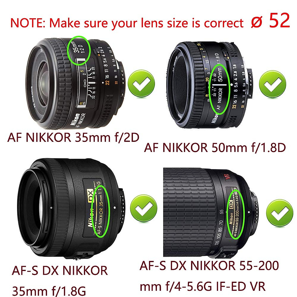 52mm Lens Cover Cap Compatible for Nikon D5300 D3300 w/NIKKOR AF-S 18-55mm Lens, Compatible for Canon R3 RP w/RF 35mm f/1.8 Lens (2 Pack)