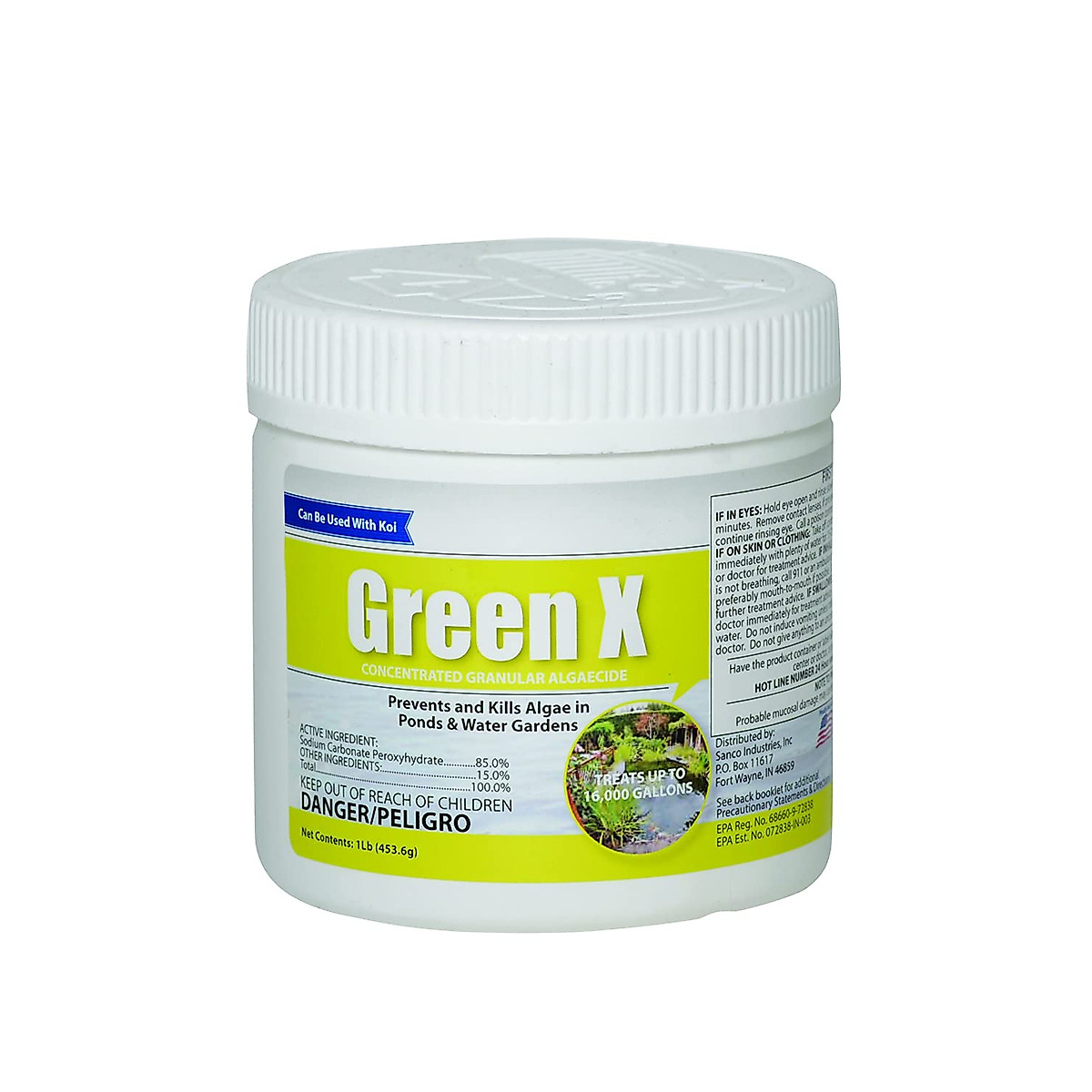 Green X – 1lb - String Algae Remover for Koi Ponds, Fountains, Waterfalls, Water Features- Safe for Fish Contact Algae Control- Treats up to 16,000 Gallons - Concentrated Granular Algaecide