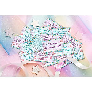 Mermaid Treasure Hunt Clues Cards, Mermaid Party Scavenger Hunt Card Game(15 Cards With Envelopes), Ocean Themed Birthday Party Supplies Activities for Kids Adults, Under the Sea Party Decor(02)