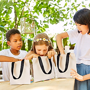 Amylove 24 Pcs Mini Tote Bag Sublimation Blank Canvas Tote Bags Reusable Grocery Luggage DIY Sack Goody for Party Even (8.5 x 8 Inch,Beige with Black Handle)