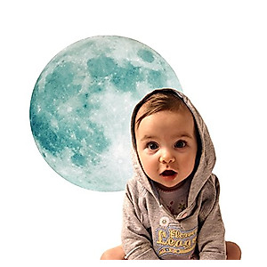 Homics Glow in The Dark Moon Wall Decals 11.8 inch Luminous Sticker at Night, Perfect Ceiling or Wall Decor for Kids' Bedroom
