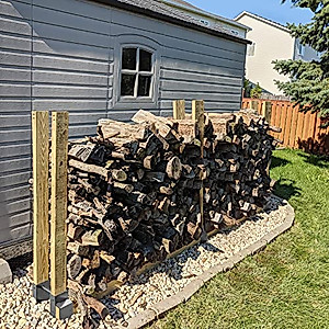 MOFEEZ Outdoor Firewood Log Storage Rack 2x4 Bracket Kit, Fireplace Wood Storage Holder, Adjustable to Any Length - Grey, Three Bases