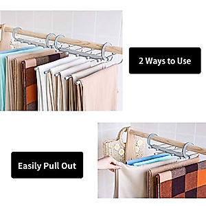 Hong Feng Pants Hangers Space Saving 2 Pack Multiple Layers Multifunctional Pants Rack Non-Slip Clothes Organizer for Trousers Scarves Slack (White)
