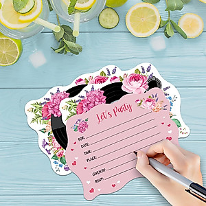 ERHACHAIJIA 20 PCS Pink Flowers Vinyl Records Shaped Fill-In Invitations Cards With Envelopes, Funny Music Party Birthday Bridal Shower Wedding Party Invites For Teens Adults Music Lover Singer Fans