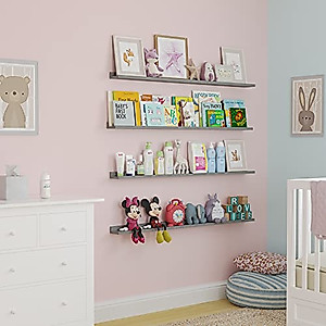 Wallniture Denver 46" Floating Shelves for Wall, Floating Bookshelf for Kids Room, Gray Kids Room Shelves, Wall Bookshelf for Living Room Decor, Nursery Shelves, Picture Ledge Shelf Set of 4